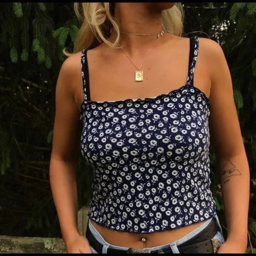 PacSun Women’s Floral Ruffle Cropped Tank in Blue/White Size M | eBay