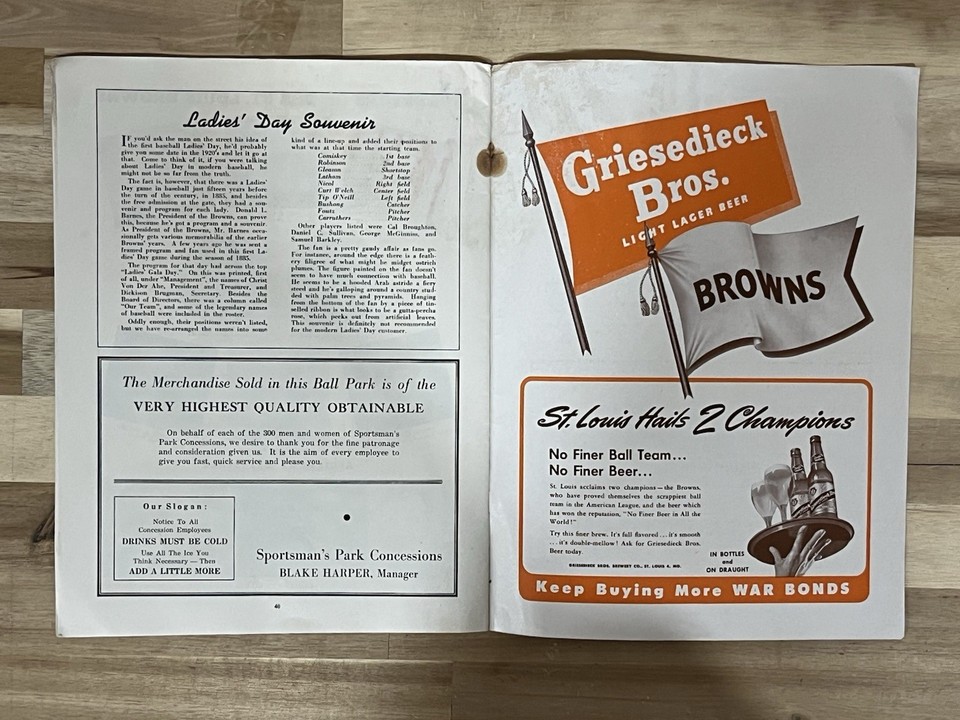 Original 1944 World Series Souvenir Program St Louis Browns & Cardinals ...