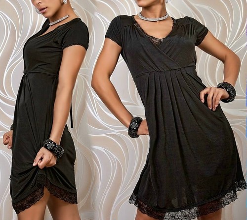 Sexy Miss Ladies Romantic Lace Sides V Chest Dress 34/36/38 Black New ...