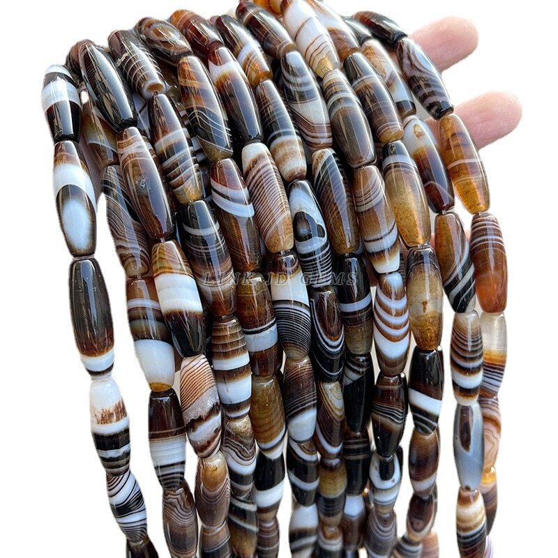 10x30mm Natural Brown Banded Agate Stone Oval Shape DIY Loose Beads 15 ...