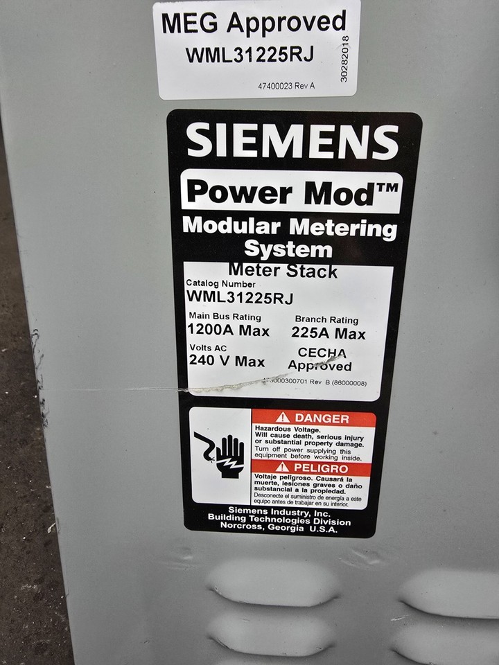 New Siemens WML31225RJ 1200 Amp Meter Stack 1 Ph 5 Jaw Lever Bypass ...