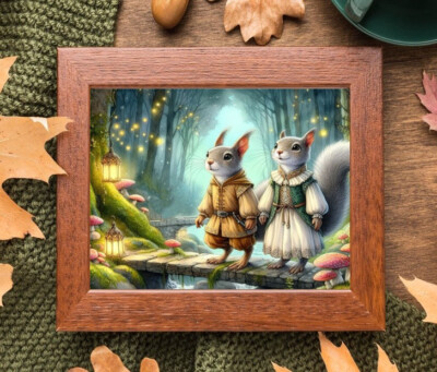 Grey Forest Squirrel Fairy Tale Woodland art watercolor painting ...