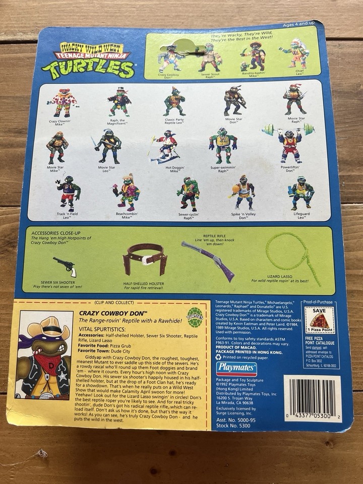 *Yellowing + Damage box* TMNT Crazy Cowboy Don 1992 Playmates Action ...