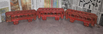 VTG 1900 Cast Iron Floor Train 3 Red Cars | eBay