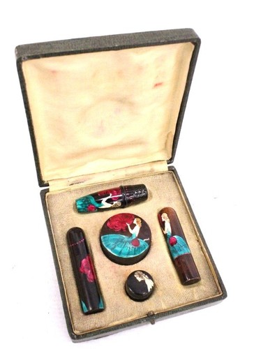 Vtg 'SLAD' Marked Mid Century BAKELITE 5 Piece Decorative Vanity Set ...