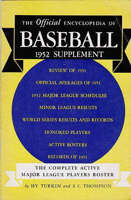 THE OFFICIAL ENCYCLOPEDIA OF BASEBALL 1952 SUPPLEMENT | eBay