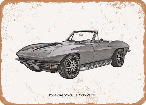 Classic Car Art - 1967 Chevy Corvette Pencil Sketch - Rusty Look Metal ...