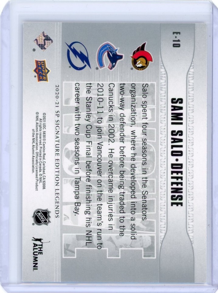 2020-21 UD SP Signature Edition Legends Sami Salo Evolve Insert | eBay