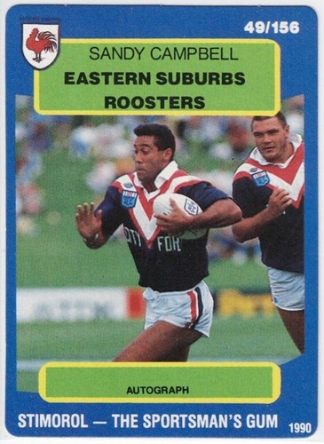 1990 STIMOROL Rugby League #49 SANDY CAMPBELL EASTERN SUBURBS ROOSTERS ...