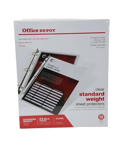 Office Depot Clear Sheet Protectors Item #491-676 New 50 Count Standard ...