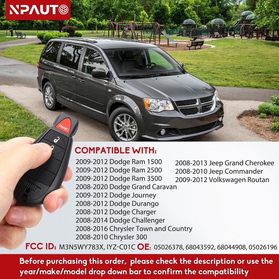 2Pcs Key Fob Fobik Remote Replacement for 2008-2020 Dodge Grand Caravan ...