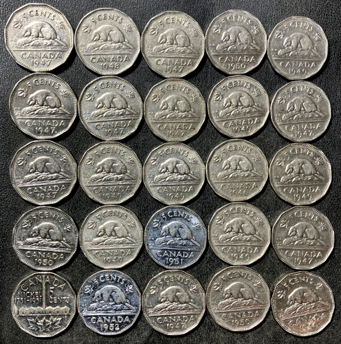 Old Canada Coin Lot - 1946-1952 - 25 NICKELS - Excellent - Lot #A19 | eBay
