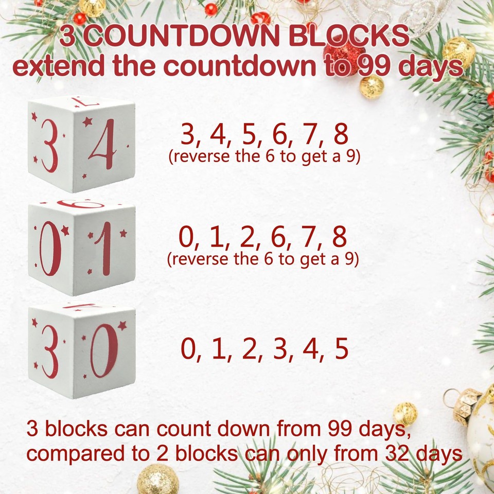 Christmas Tree Countdown Block LED Lighted 99 Days Until Christmas ...