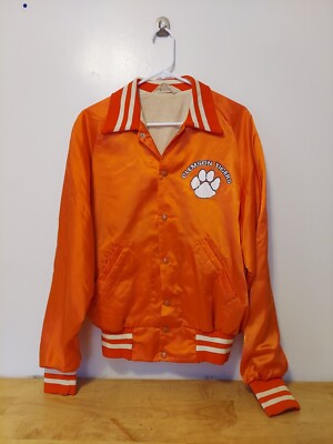 Vintage Clemson University Tigers Satin Bomber Jacket Orange Sz Medium ...
