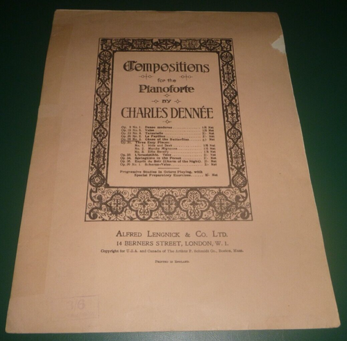 CHARLES DENNE - Chase Of The Butterflies Op 28 No 4- Vintage Sheet ...