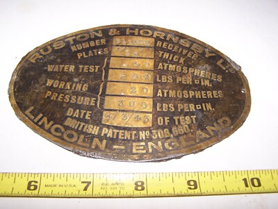 RUSTON HORNSBY Air Starting Tank Brass Name Serial Tag Hit Miss Gas ...