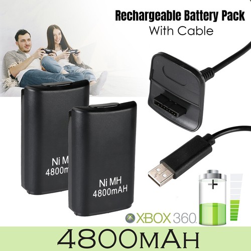 4800mAh Rechargeable Battery Pack USB Charger Cable For Xbox360 ...