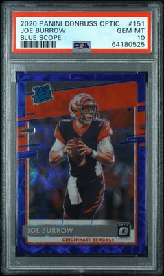 2020 Donruss Optic Rated Rookies Blue Scope Prizm Joe Burrow PSA 10 ...