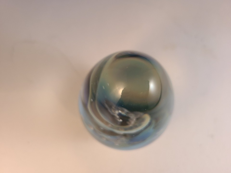 VTG Seegers Fein Art Glass Desk Paperweight Swirl Blue Green Abstract ...
