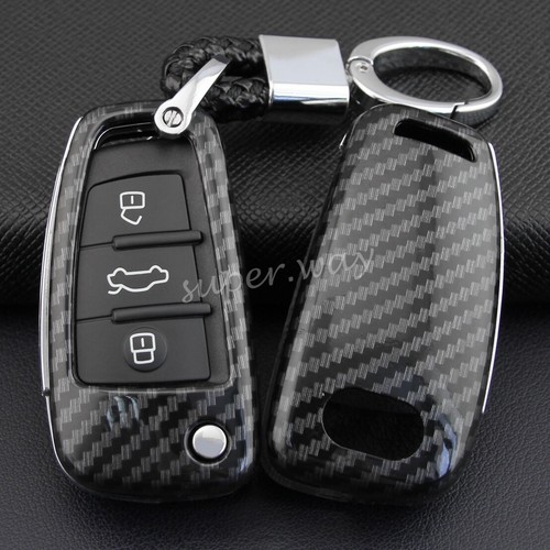 FOR Audi A1/A3/S3/Q3/Q7/TT Carbon Fiber Hard Key Fob Chain Cover ...
