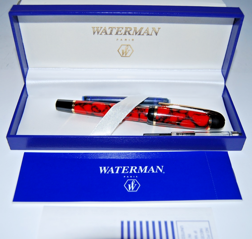 New Vintage Waterman Paris Red Black Marble Fountain Pen W/ Gold Trim ...
