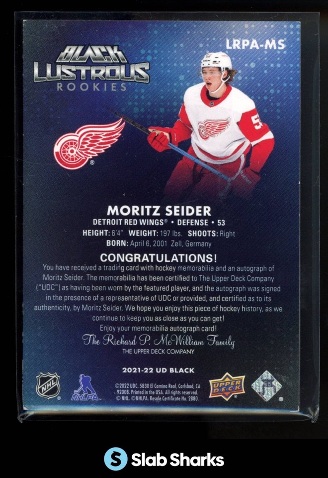 2021 SP SPX MORITZ SEIDER UD BLACK LUSTROUS ROOKIE AUTO PATCH MEM RC ...