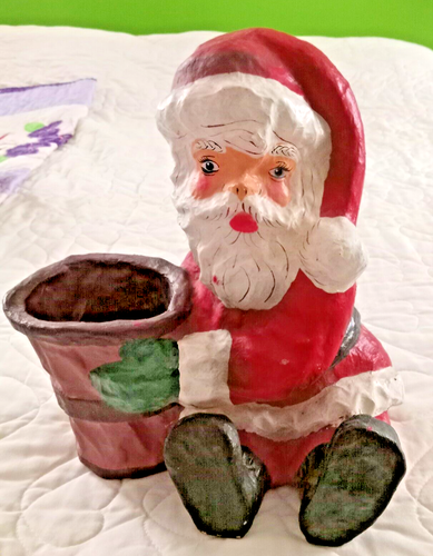 Vintage Santa Claus Paper Mache Sitting Holding Bucket for Candy or ...