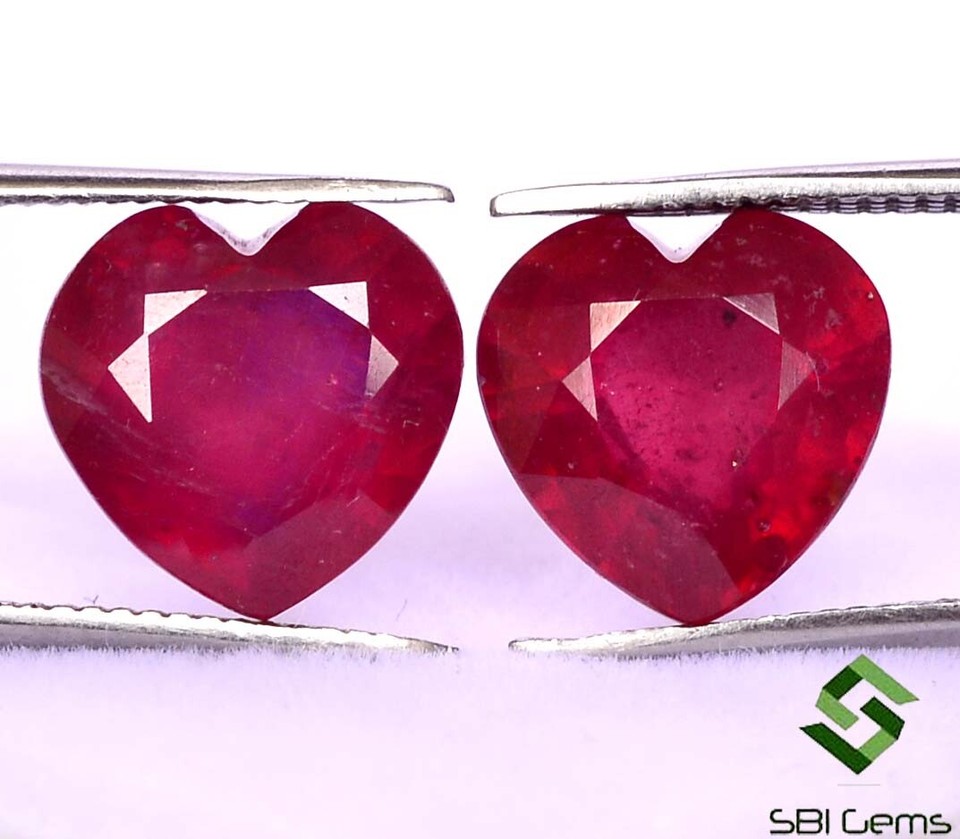 7.38 Cts Natural Ruby Heart Shape Cut Pair 9x9 mm Deep Red Shade Loose ...