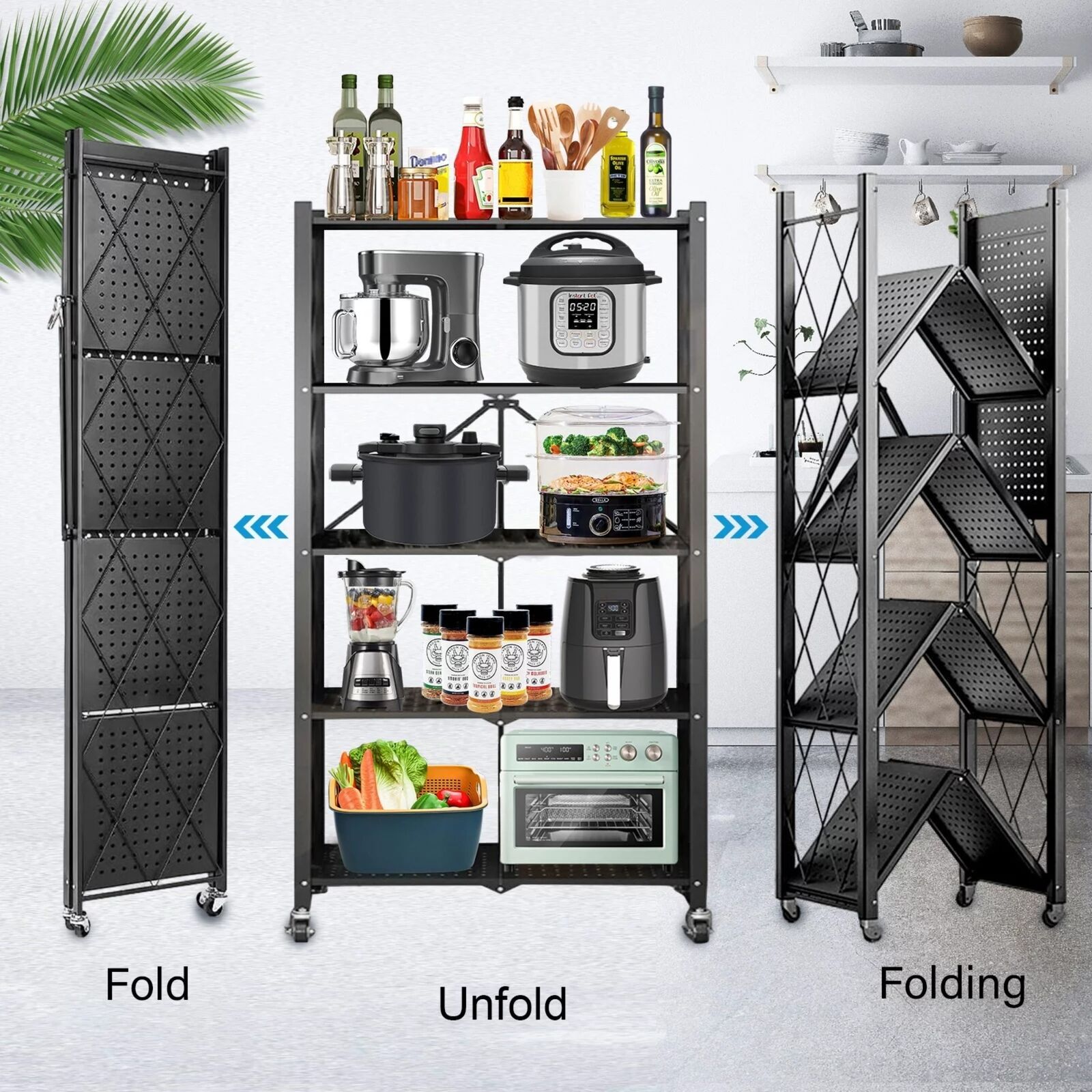 4/5Tier Heavy Duty Foldable Metal Rack Storage Shelving Unit w Wheel | eBay