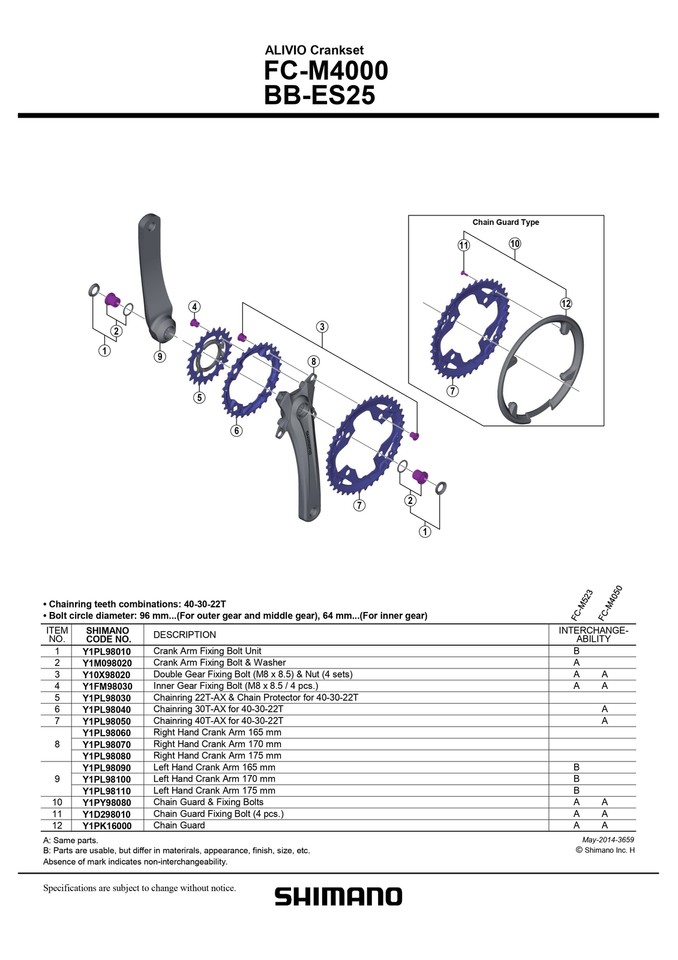 SHIMANO Alivio FC-M4000 Crankset Inner Chainring 22T-AX & Chain ...