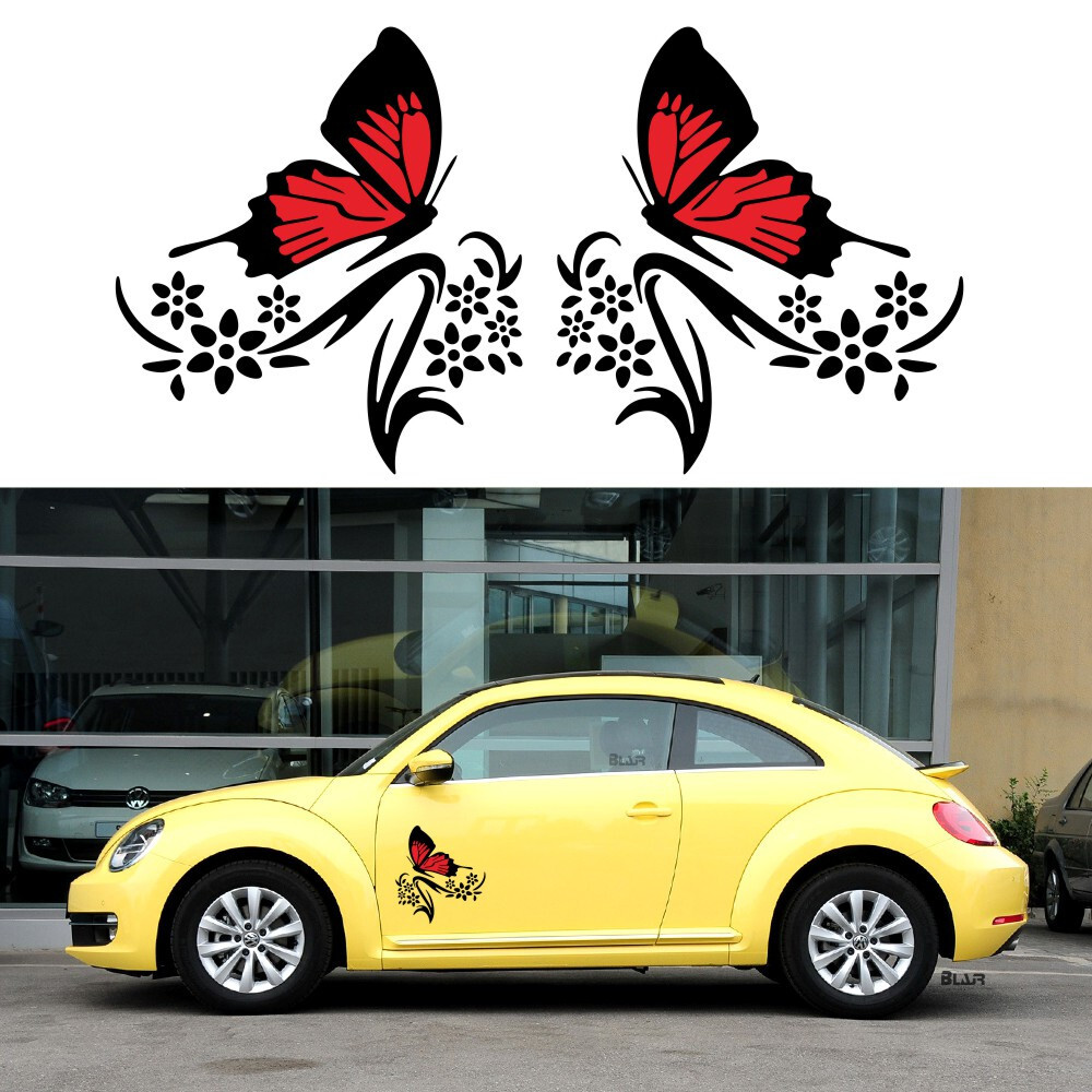 2x Butterfly Flower Vinyl Car Graphics Stickers Decals For Side Hood ...