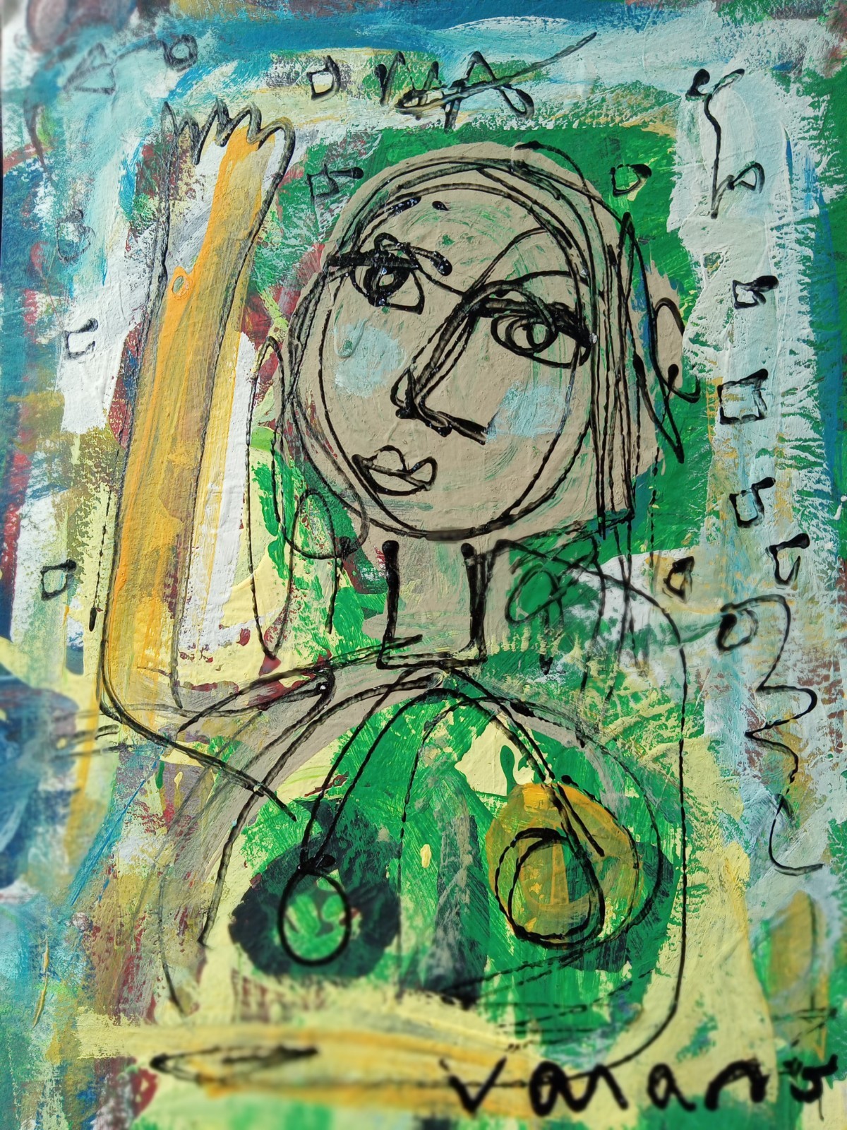 ABSTRACT EXPRESSIONISM PORTRAIT PRIMITIVE ORIGINAL FLAT CANVAS PAINTING ...