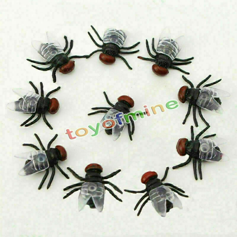 10 x Joke Black Flies Bug Funny Prank Novelty Life Like Fake Plastic ...