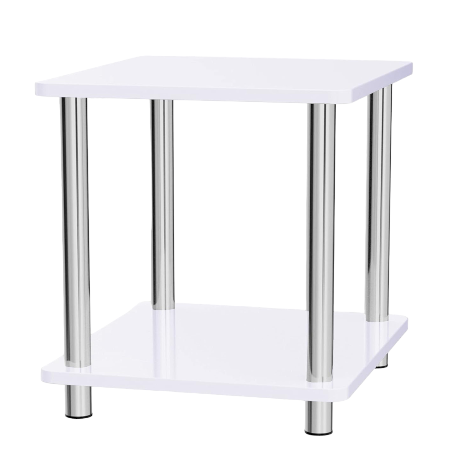 Small 2 Tier White Gloss Finish Side Table with Shelf Bedroom Coffee ...