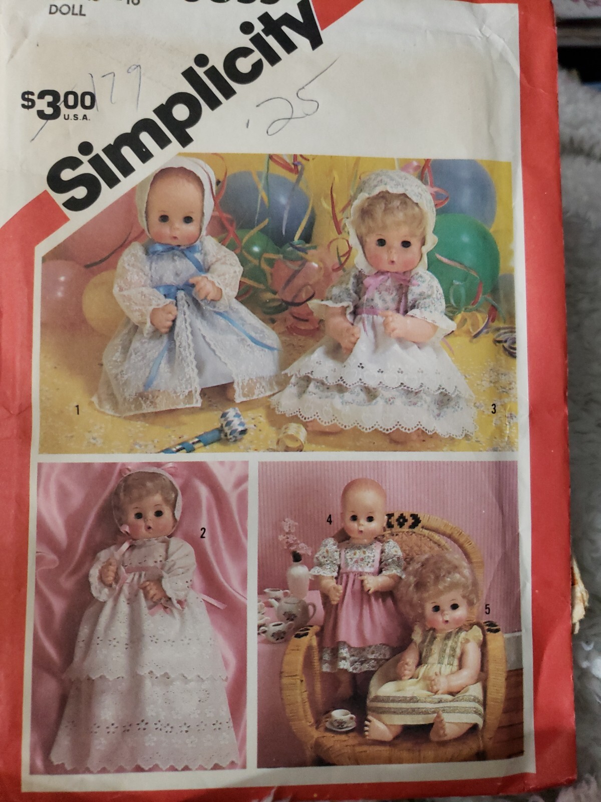 Vintage 1983 SIMPLICITY Sewing Pattern 6055 DOLL'S DRESSES SZ Med 15 ...