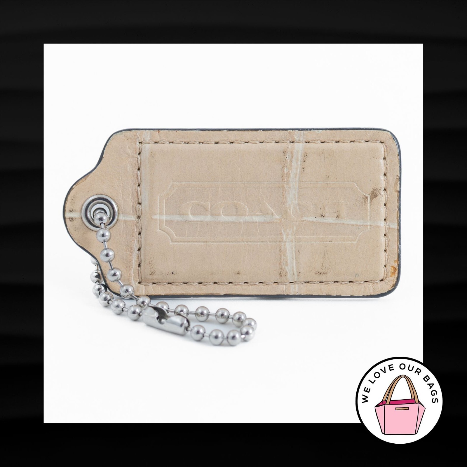 3" Large COACH BEIGE EXOTIC CROC LEATHER NICKEL FOB BAG CHARM KEYCHAIN ...