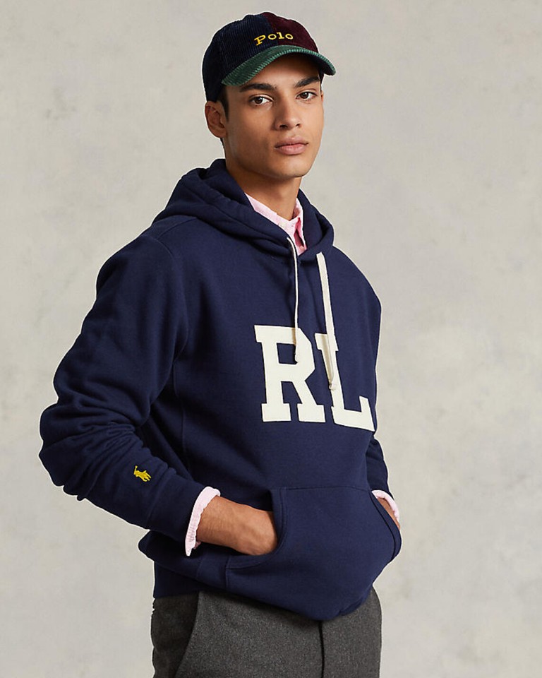 NWT Polo Ralph Lauren Navy Blue RL Monogram Letterman Hoodie Sweatshirt ...