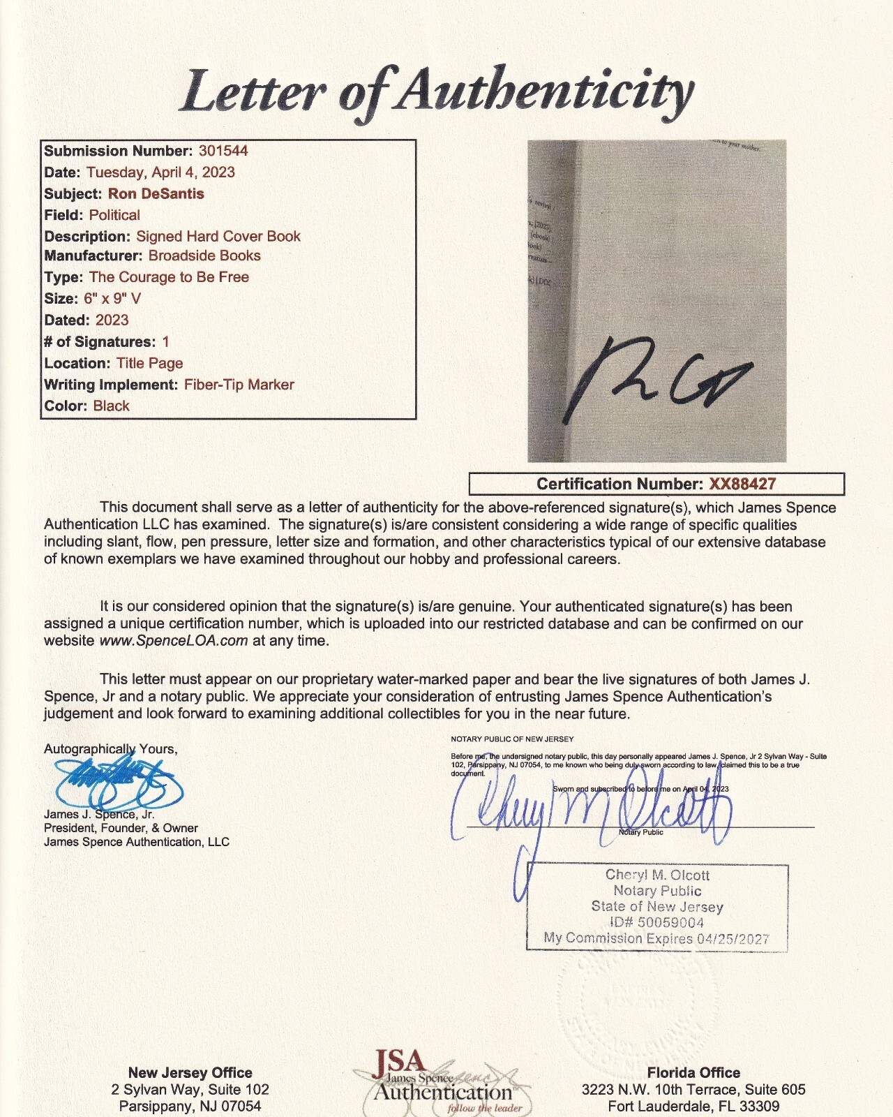 Ron DeSantis JSA COA SIGNED CUT AUTOGRAPHED / President 2028? | eBay