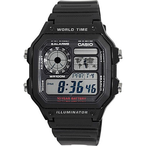 Casio AE1200WH-1AV, World Time Watch, Chronograph, 5 Alarms, 10 Year ...