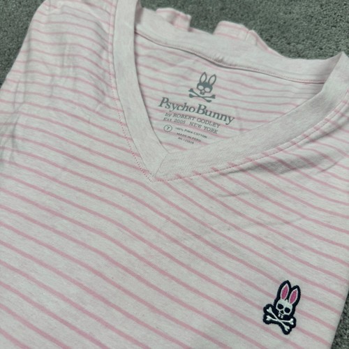 Psycho Bunny Men's XL 7 Short Sleeve Vneck T-shirt Pink Stripe | eBay