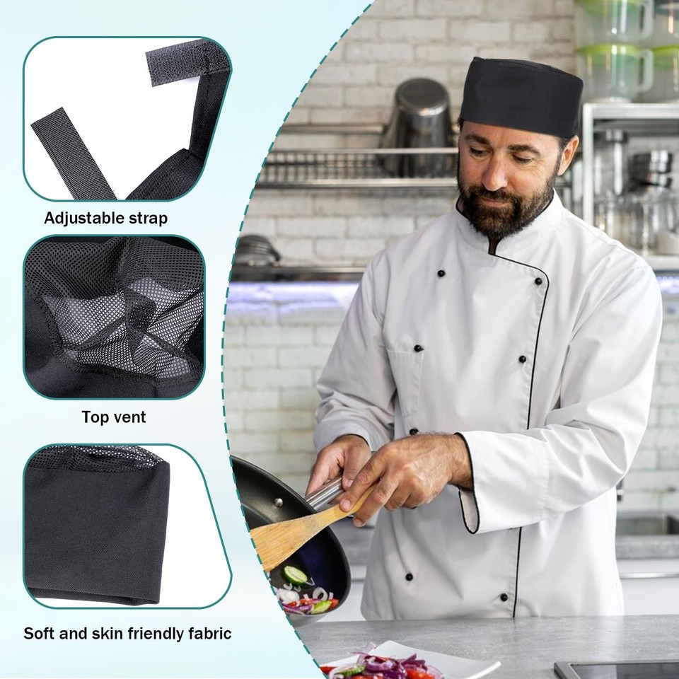 Chef Hats 3Pcs Unisex Chef Beanie Chef Caps Men Adjustable Kitchen ...