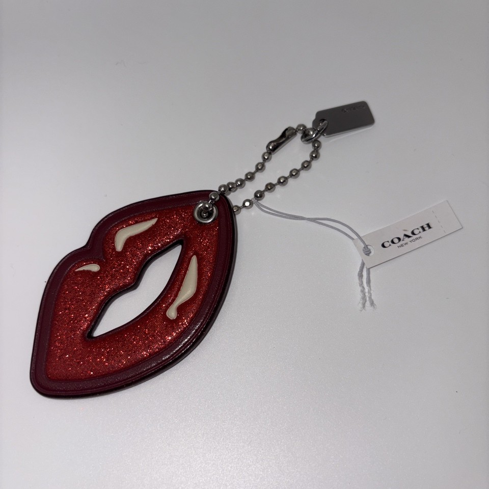 NWT Coach Red Glitter Lips Bag Charm Silver Hangtag Keychain Free Dust ...