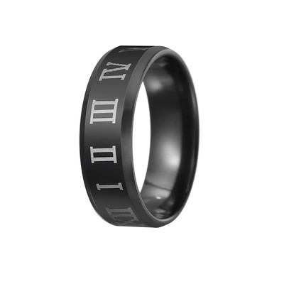 Black Ring Number Design Finger Jewelry Luxury Roman Number Band Ring ...
