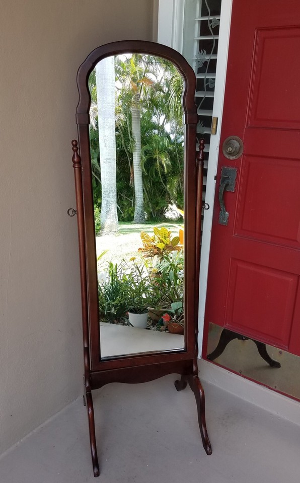 Collectable DARK WOOD SWIVEL Floor Length CHEVAL MIRROR Bedroom ...