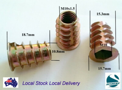 Qty 5 M10 19mm Wood Timber Threaded Flange Insert Zinc Alloy Inserts ...