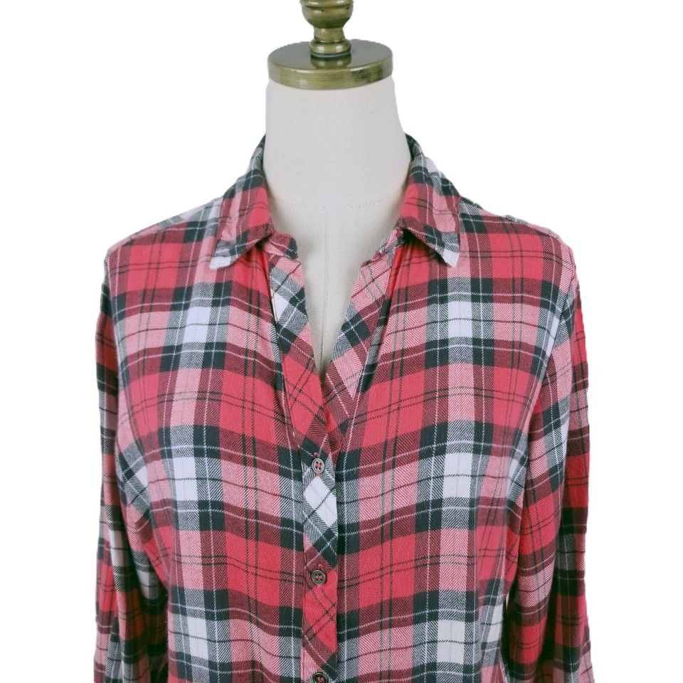 Hester & Orchard Plaid Shirt Size S Red Multicolor Button Up Roll Tab Sleeves | eBay