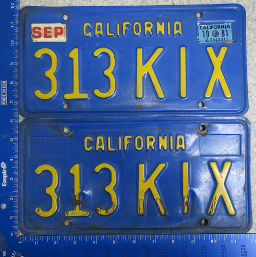 California license Plate 1981 Pair Set Tag CA 81 313 KIX | eBay