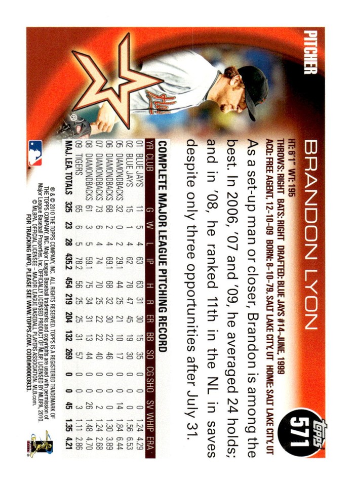 2010 Topps #571 Brandon Lyon Very Good | eBay