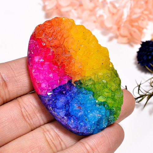 Bio Color Druzy Oval Cabochon Loose Gemstone 205.5 Ct. 55X36X11 mm GSR ...