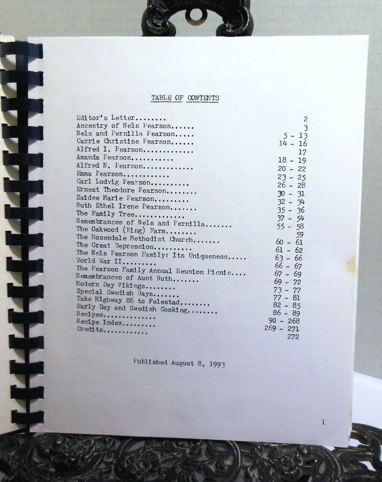 Nels Pearson Family Story with Recipes Swedish Genealogy Cookbook ...